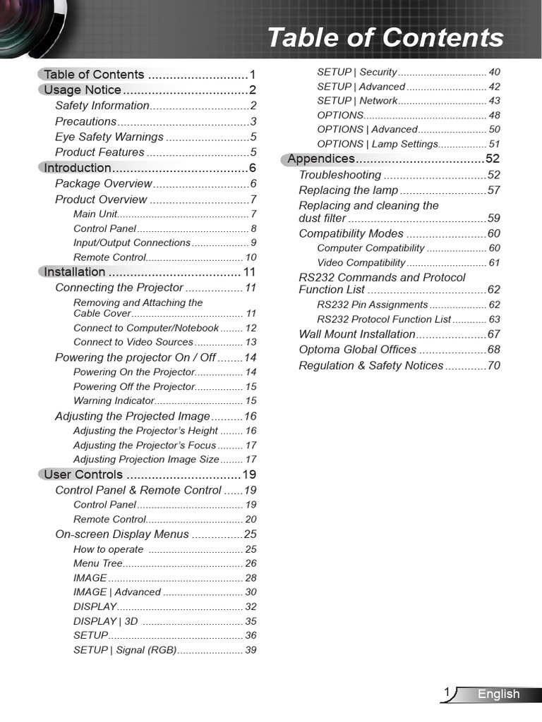Manual Optoma EX685UT Projector | PDF | Menu (Computing) | Electrical ...