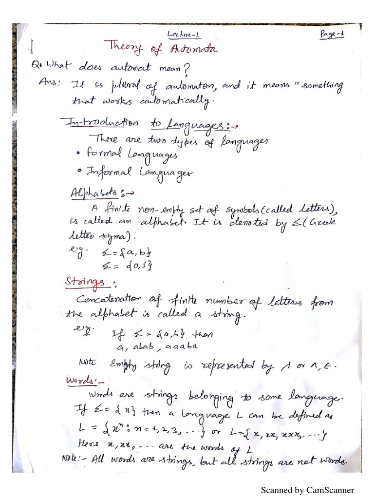 Automata Theory Note Unit 1 | PDF