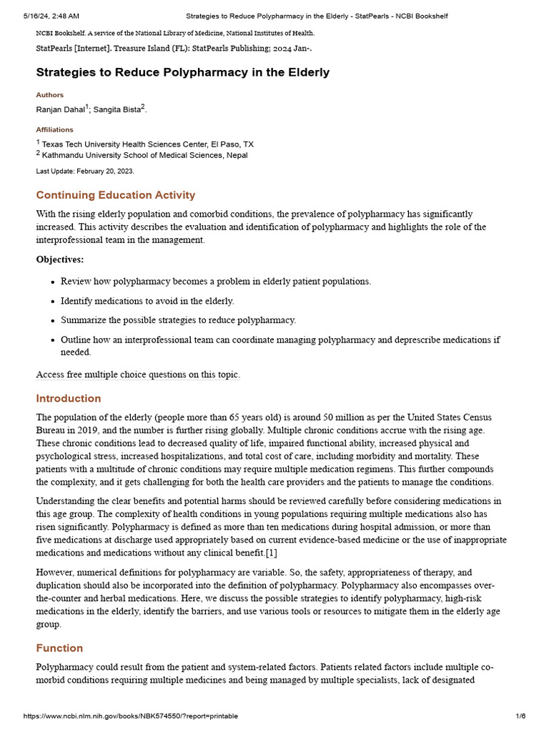 Strategies to Reduce Polypharmacy in the Elderly - StatPearls - NCBI ...