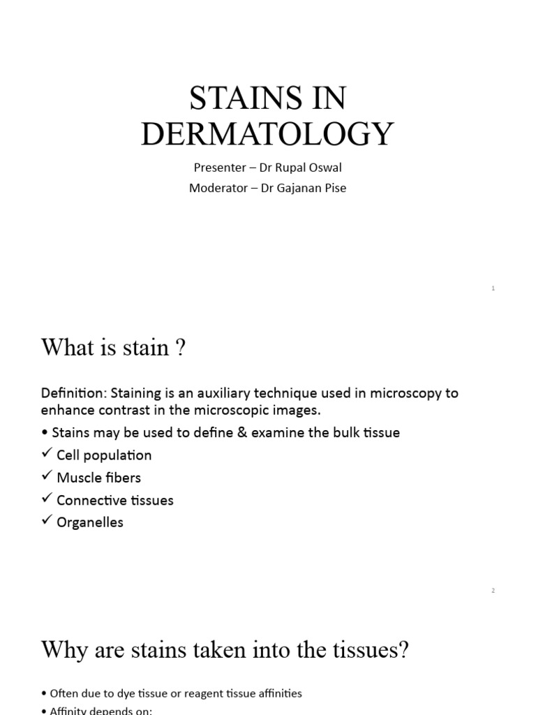 Dermatology Stains Overview | PDF | Staining | Histology