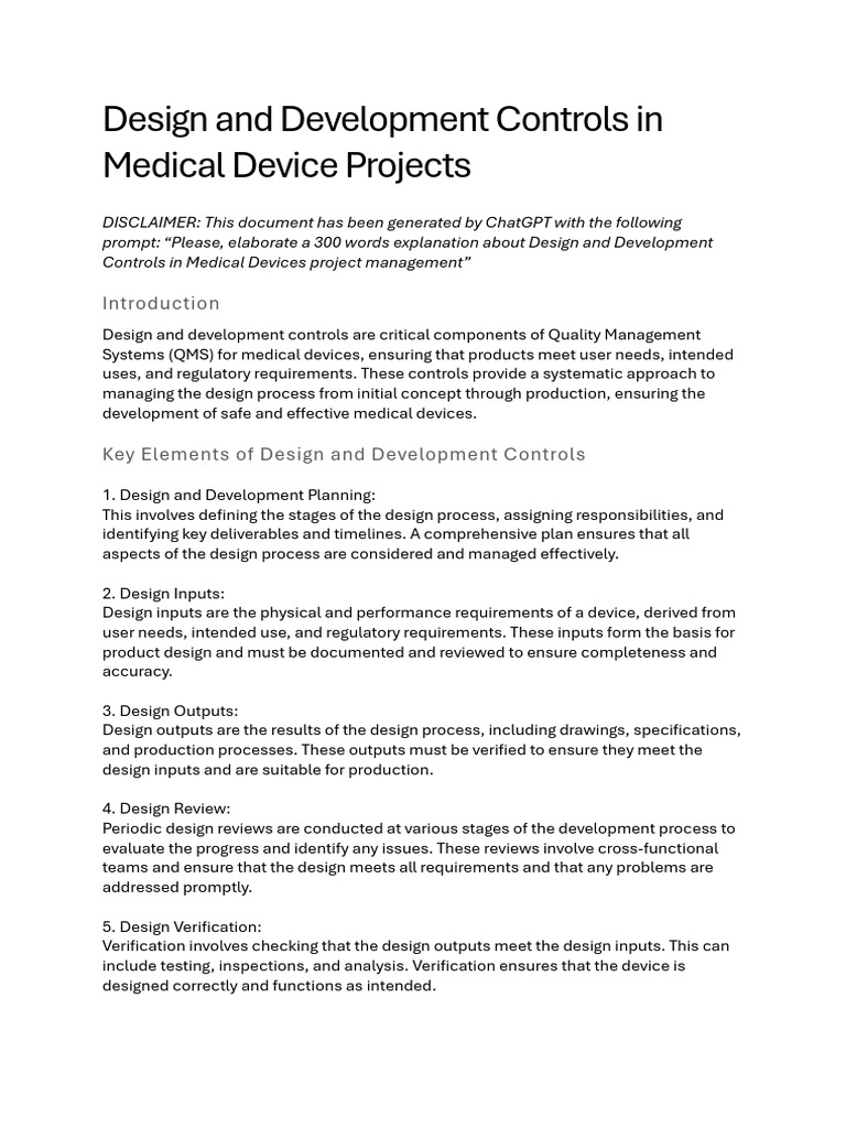 Design Controls in Medical Device Projects | PDF | Quality Management ...