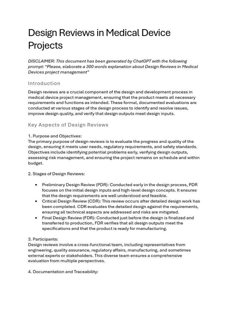 Medical Device Design Review Process | PDF | Medical Device | Quality ...