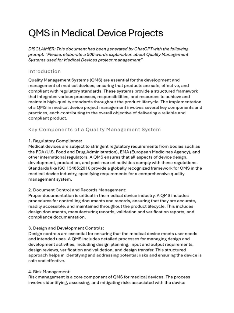 QMS Framework for Medical Devices | PDF | Quality Management System ...