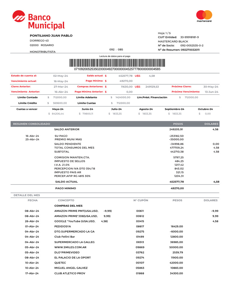 Resumen de Cuenta Mastercard Black | PDF | Tarjeta de crédito | Tarjeta ...