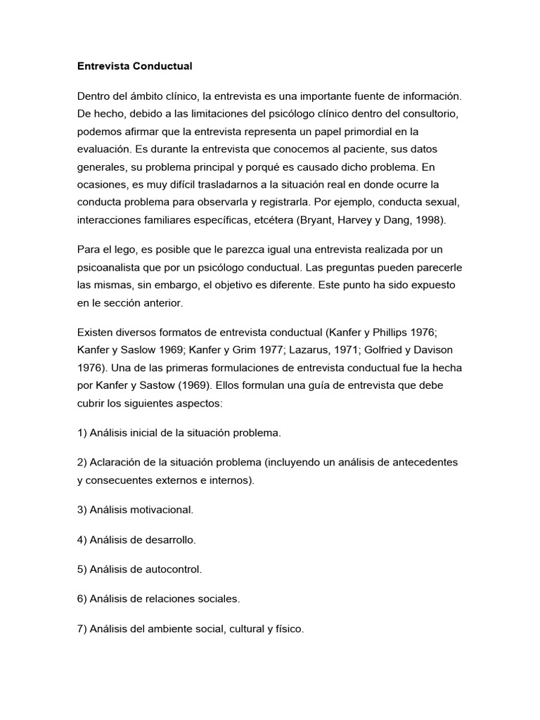 Entrevista Conductual y Areas de Aplicacion | PDF | Psicoterapia | Comportamiento