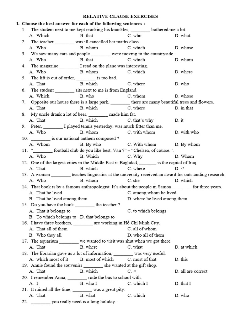 Exercise For Relative Clauses | PDF