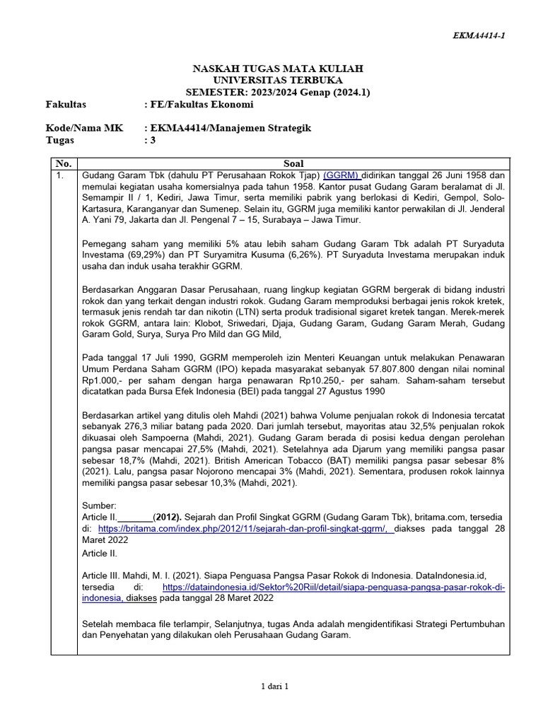 Soal Ekma4414 Tmk3 1 | PDF