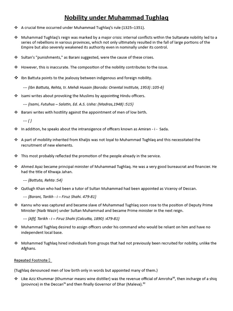 Nobility Under Muhammad Tughlaq | PDF