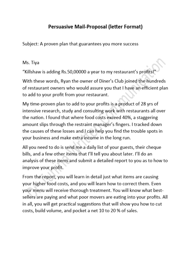 Proposal - Letter Format | PDF | Restaurants | Business Economics