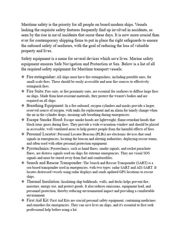 Maritime Safety Is The Priority For All People On Board Modern Ships | PDF