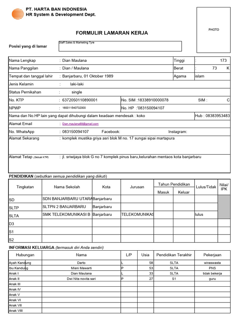 Form Aplikasi Pelamar - 2023 | PDF