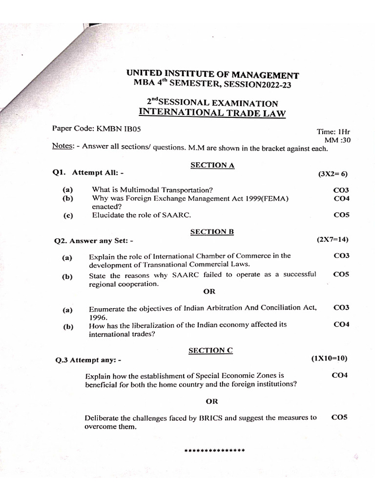 Second Sessional Exam 4 TH Sem | PDF