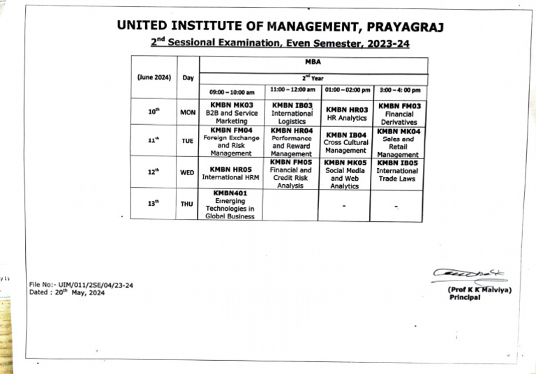 UIM Prayagraj 2nd Semester Exam Schedule | PDF | Analytics | Business ...