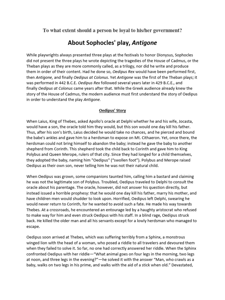 Antigone Background | PDF | Sophocles | Ancient Thebes (Boeotia)