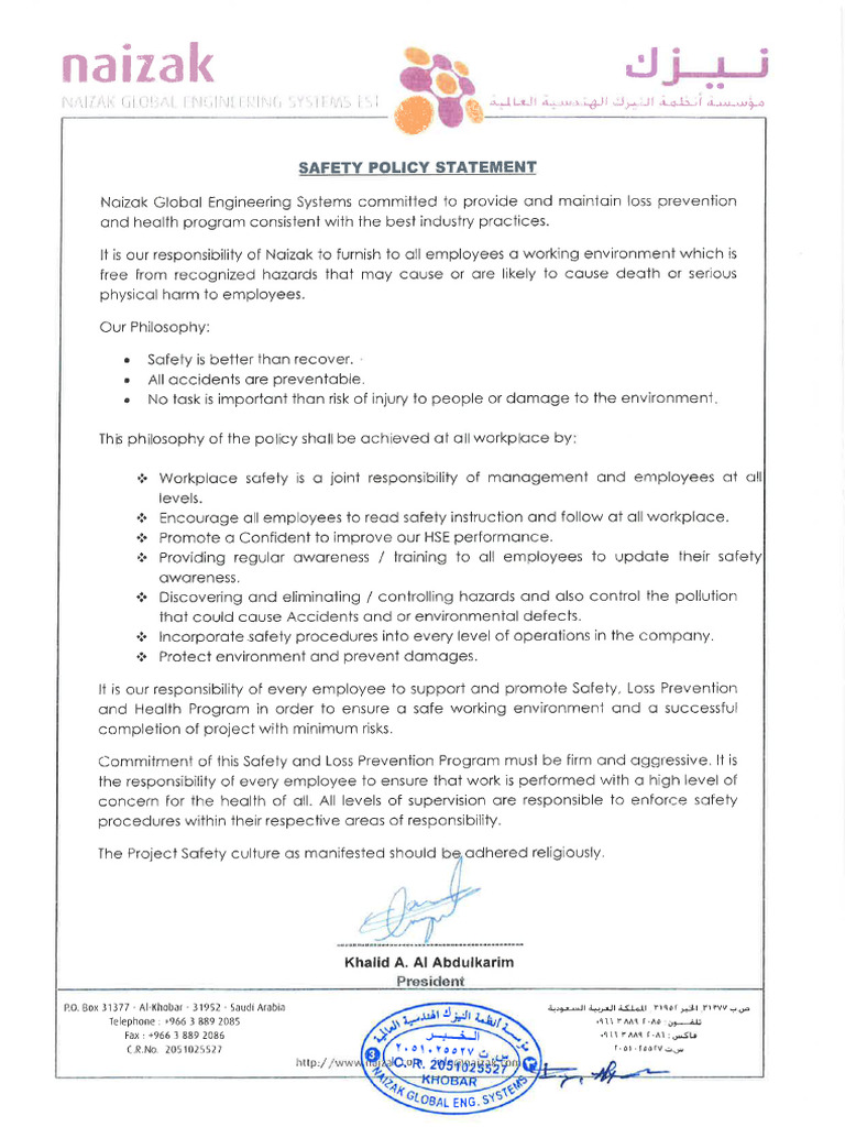 1.1 Naizak HSE Policy Statement | PDF