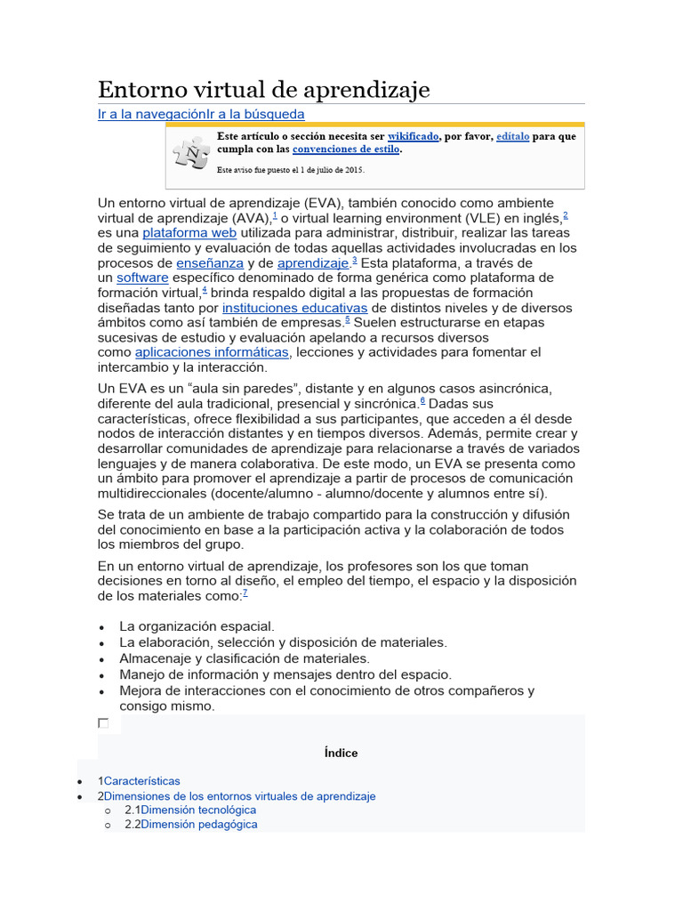 Entorno Virtual de Aprendizaje: Definición y Características | PDF ...