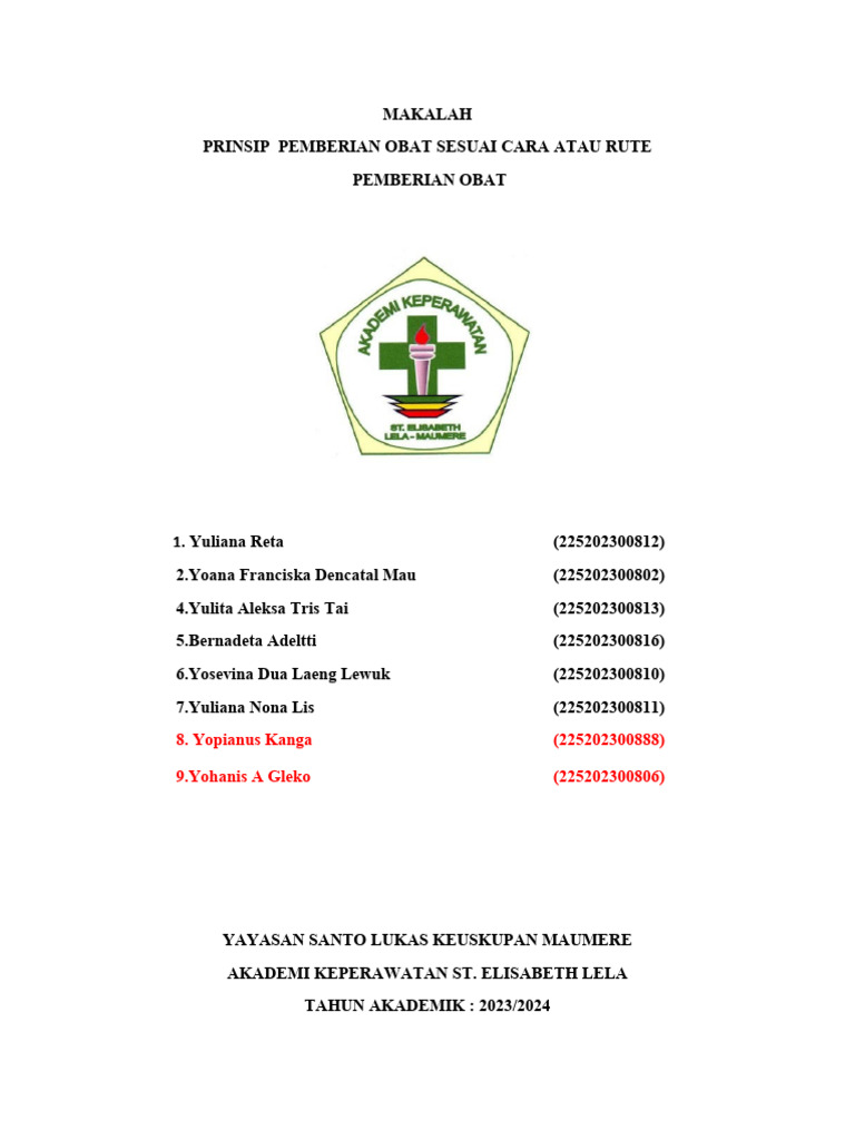 Makalah Perinsip Pemberian Obat Sesuai Cara Atau Rute Pemberian Obat | PDF