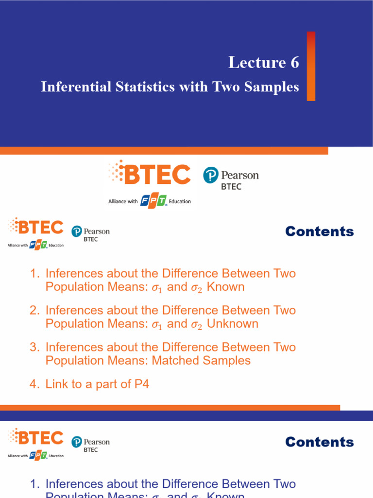Lecture 6 - Inferential Statistics With Two Samples | PDF | Statistical Inference | Statistics