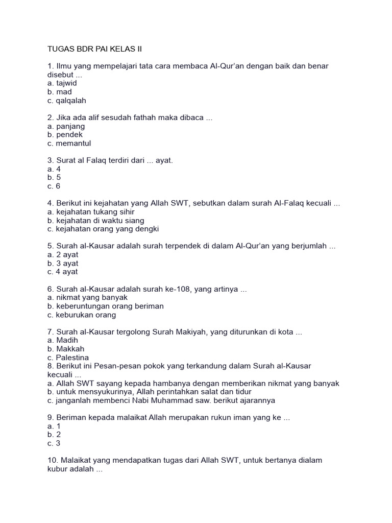 Tugas BDR Pai Kelas Ii | PDF