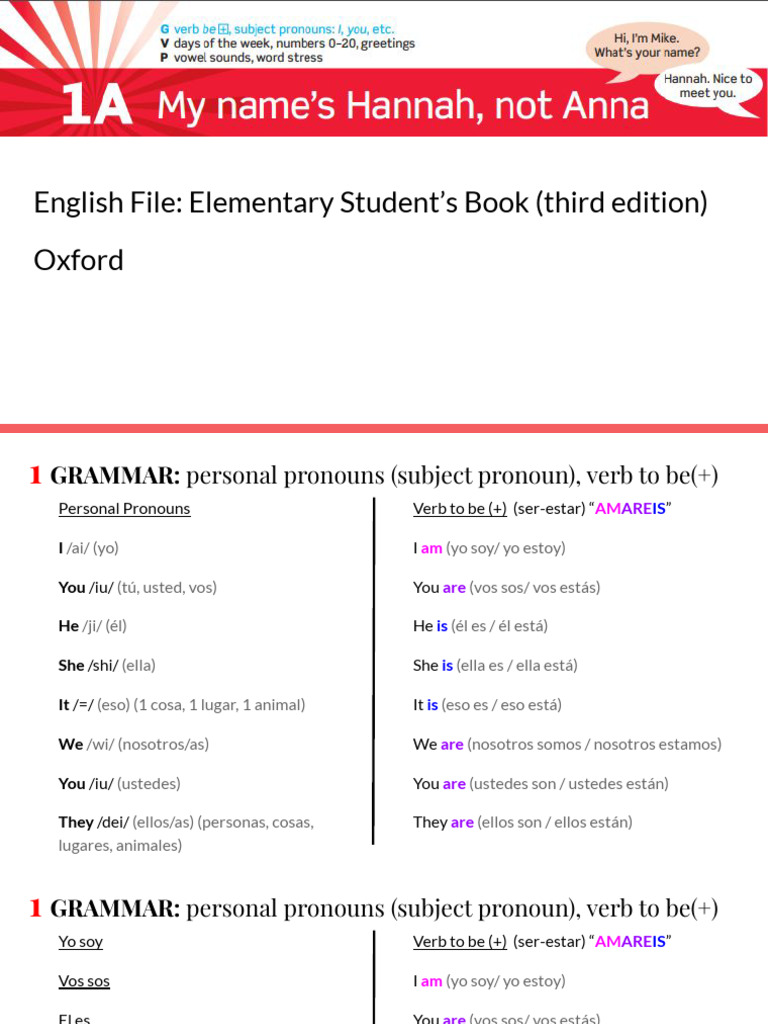1 Grammar (Lesson 1A) | Download Free PDF | Semantic Units | Language ...