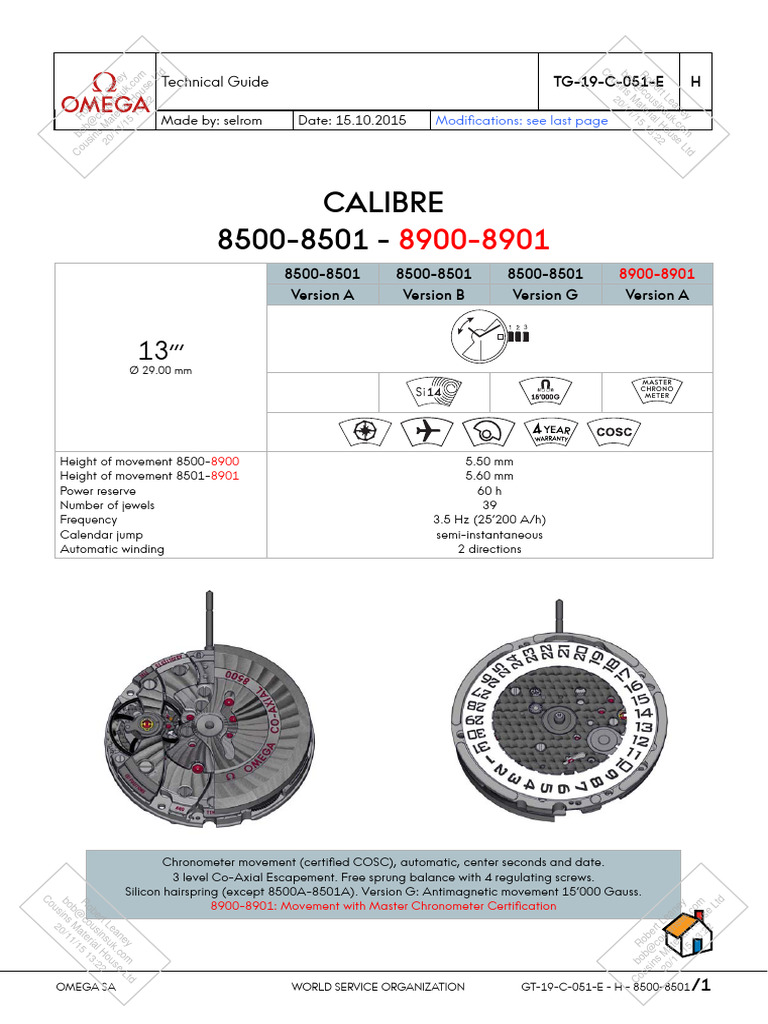 Omega - 8500 8501 8900 8901 - E Technical Guide | PDF | Machines | Horology
