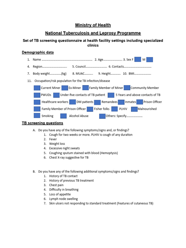 TB Screening Questionnaire Guidelines | PDF | Tuberculosis | Chronic ...