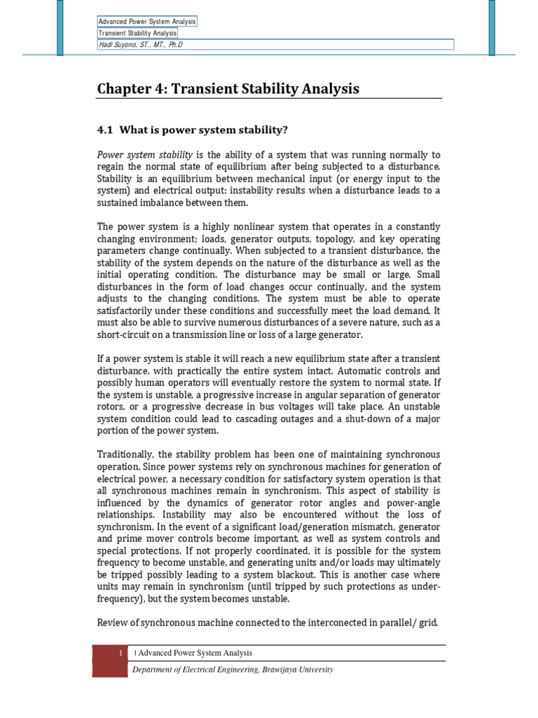 4.0 Transient Stability Analysis | PDF | Electric Power Transmission ...