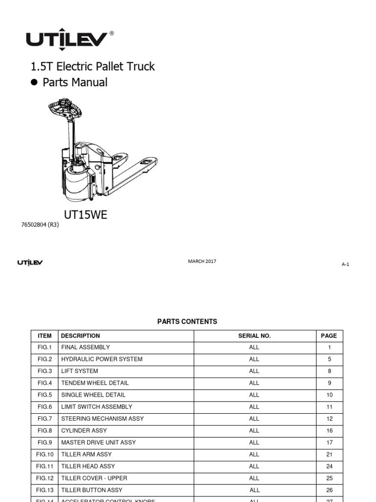 UT15WE Electric Pallet Truck Parts Manual | PDF | Battery Charger ...