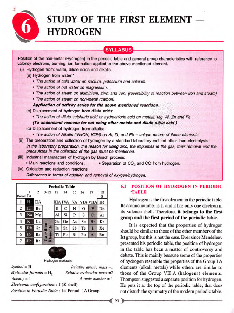 06-Study of The First Element-Hydrogen (Concise) | PDF
