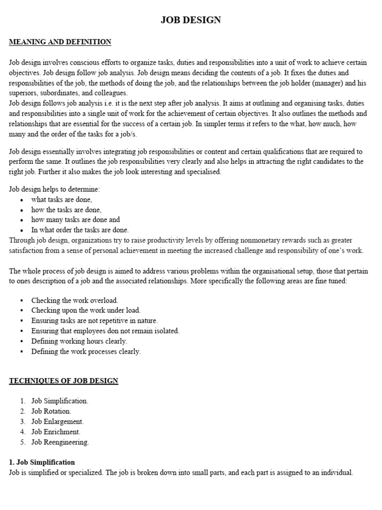 Job Design v Sem Unit 2 | PDF | Human Factors And Ergonomics | Job ...