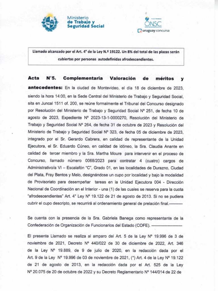 Acta N - 5 Complementaria | PDF