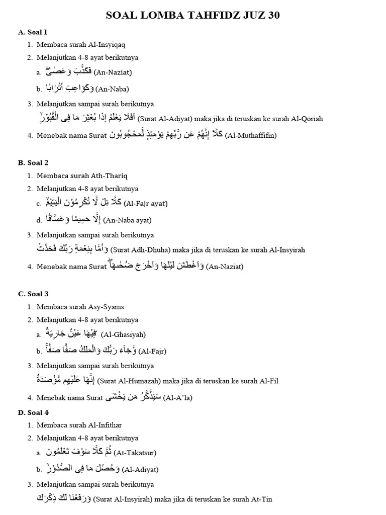 Soal Tahfiz Juz 30 | PDF