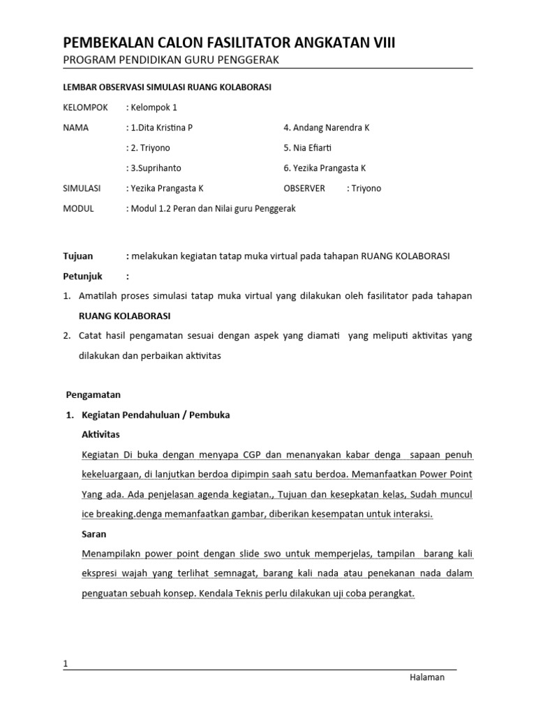 TRIYONO LO.01. Lembar Observasi Simulasi | PDF