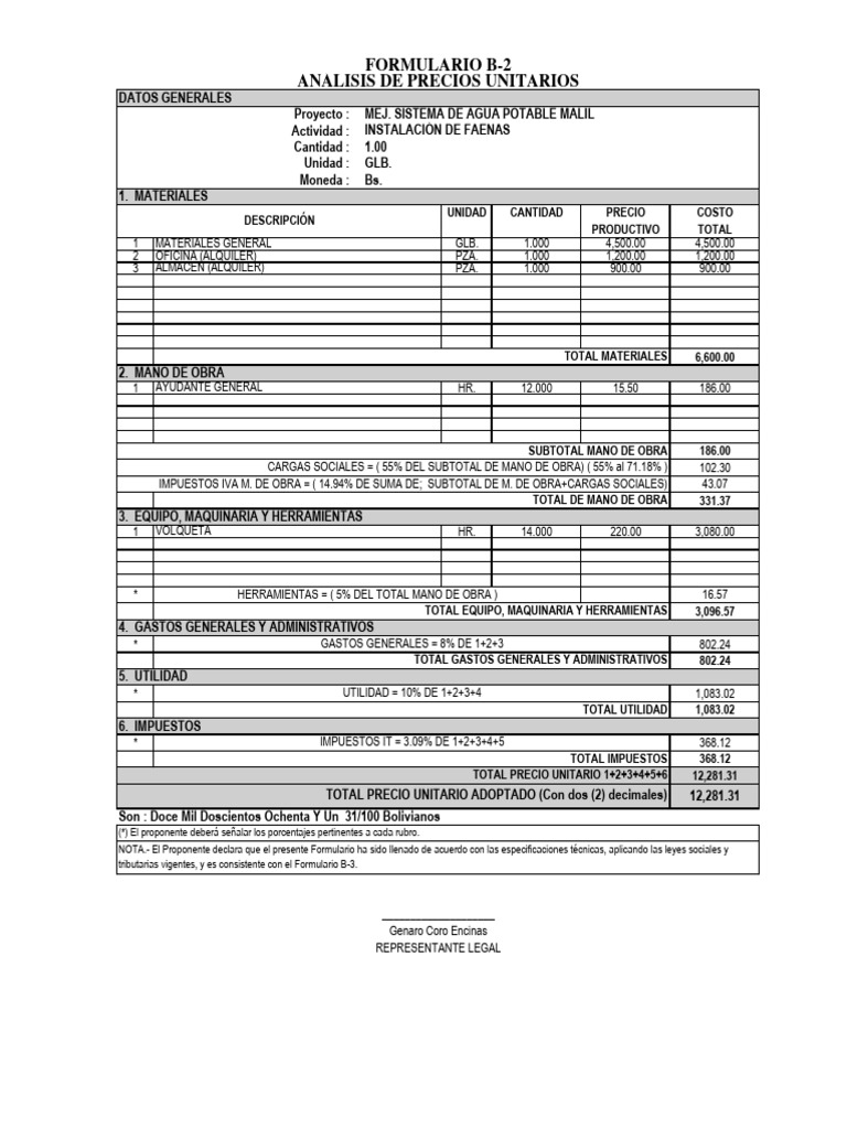 FORMULARIO B-2 Analisis de Precios Unitarios | PDF | Cemento | Ingeniería estructural