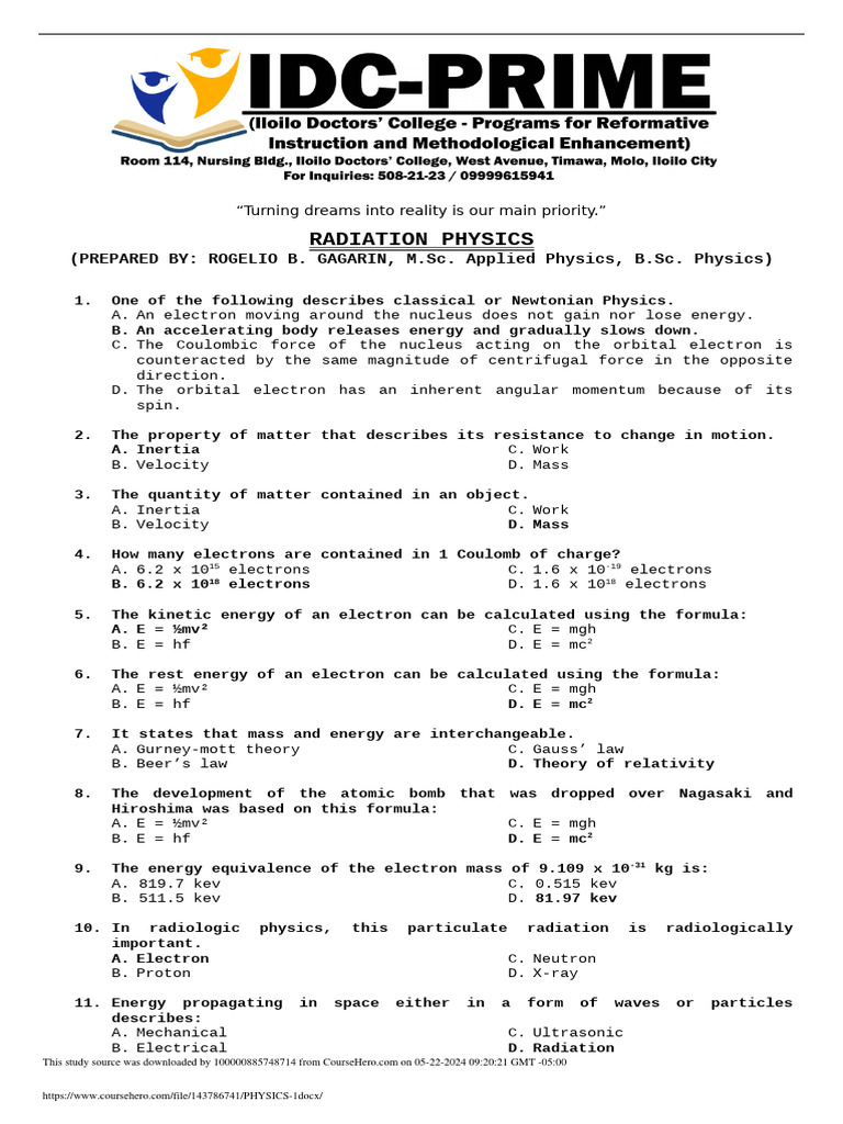 Physics 1 | PDF | Electron | Atoms