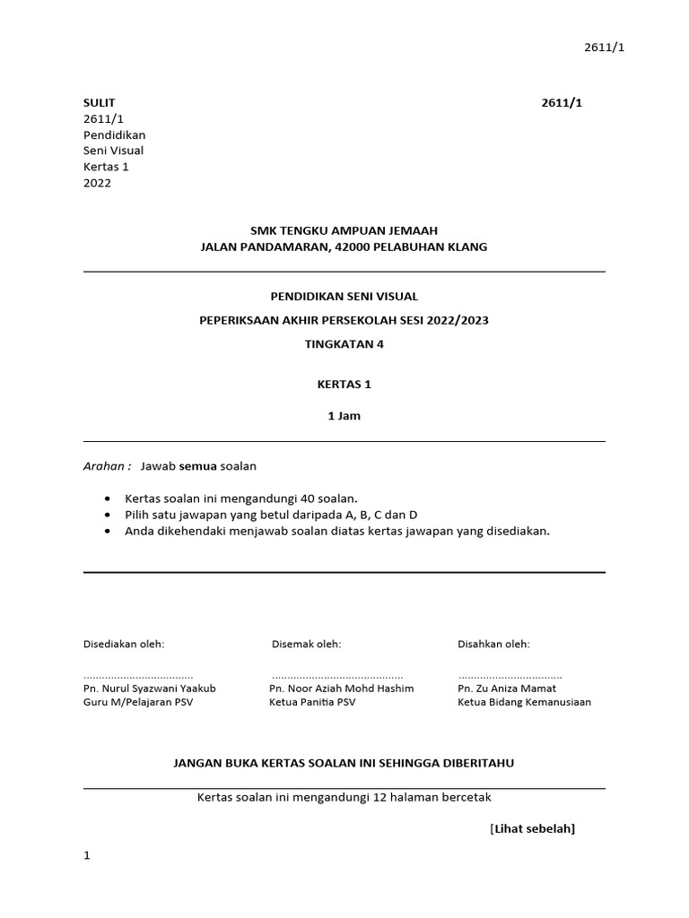 Kertas 1 2022 PSV t4 | PDF