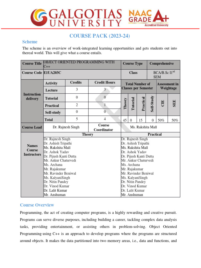 C++ Object-Oriented Programming Course | PDF | C++ | Class (Computer ...