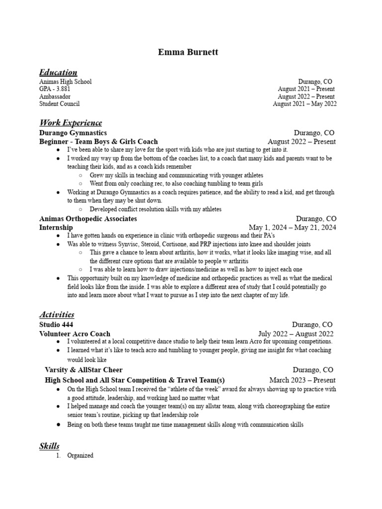 Emma Burnett Resume | PDF