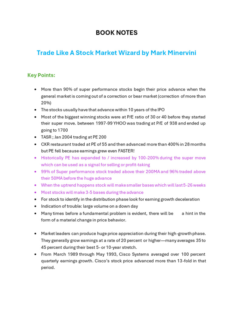 Mark Minervini's Trading Insights | PDF | Market Trend | Stocks