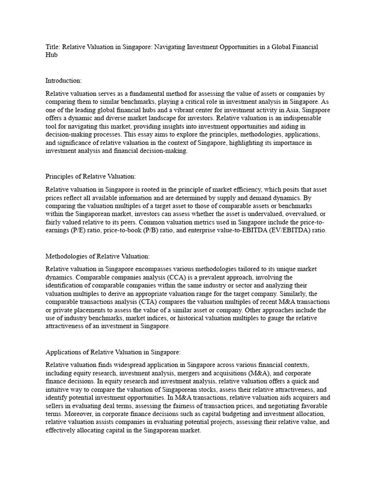 RV in Singapore | PDF | Valuation (Finance) | Investing