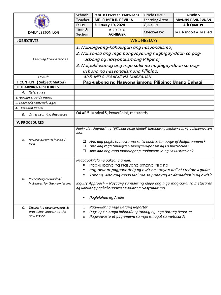 AP-5_COT_PLAN_4th | PDF