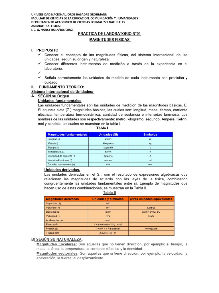 Practica de Laboratorio Magnitud Fundamental | PDF | Sistema Internacional de Unidades | Medición