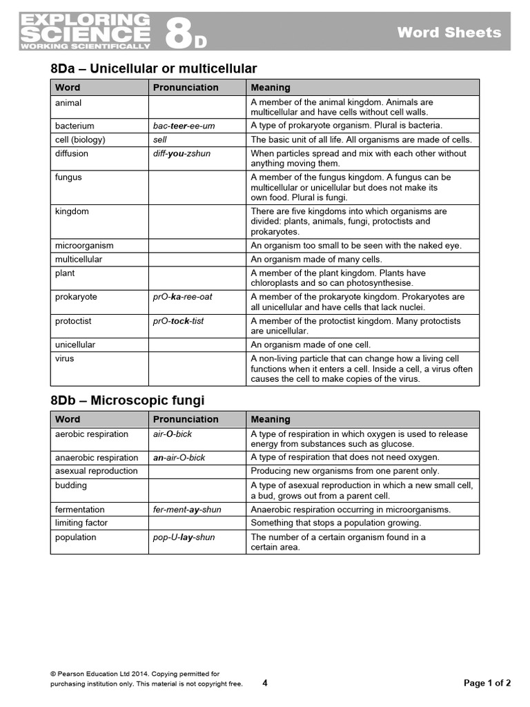 8d_word_sheets | PDF | Cell (Biology) | Microorganism
