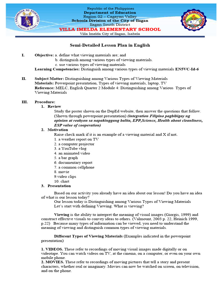 Semi Detailed Lesson Plan in English CO 2020 2021 | Download Free PDF ...