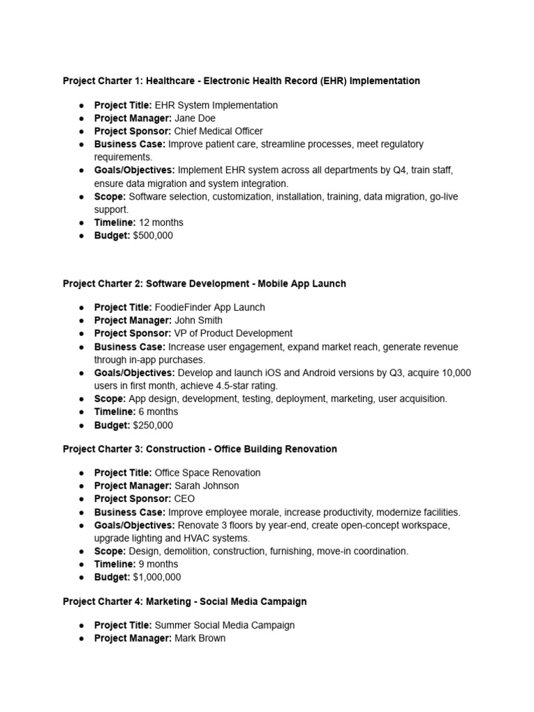 Project Charter 1 - Healthcare - Electronic Health Record (EHR ...