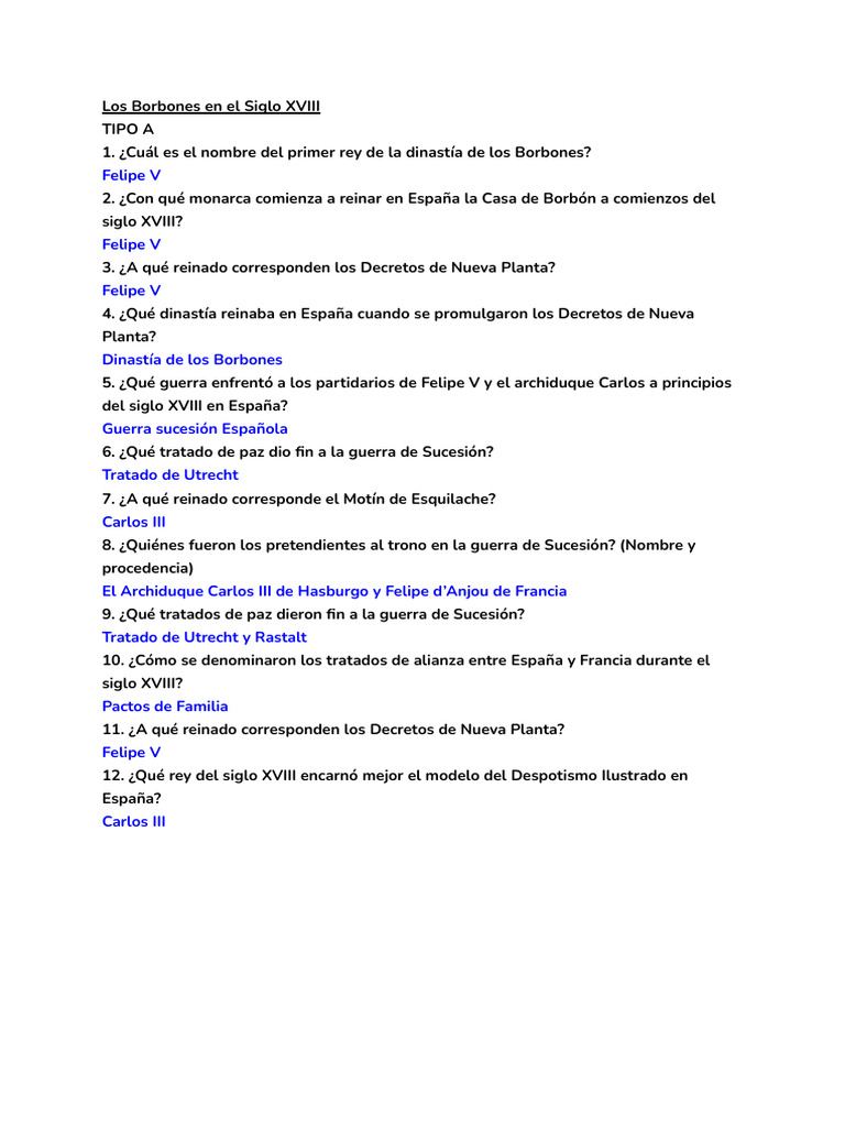 Preguntas Cortas Tema 4 | PDF | España