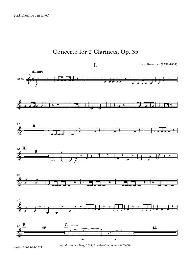 Krommer - Concerto para 2 Clarinetes, Op.35 - Trompeta2 | PDF ... Krommer - Concerto para 2 Clarinetes, Op.35 - Trompeta2 | PDF ...