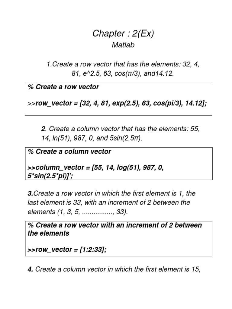 MATLAB - Chp-2 Ex | Download Free PDF | Matrix (Mathematics) | Mathematical Concepts