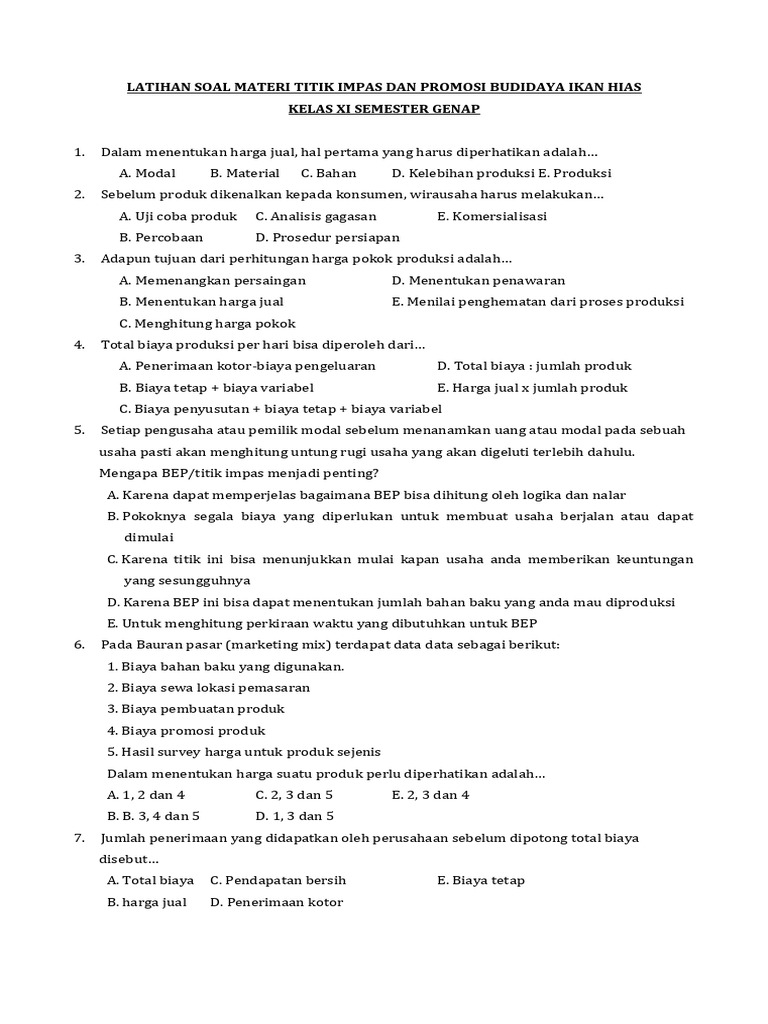 Soal Lat Pat Pkwu Xi | PDF