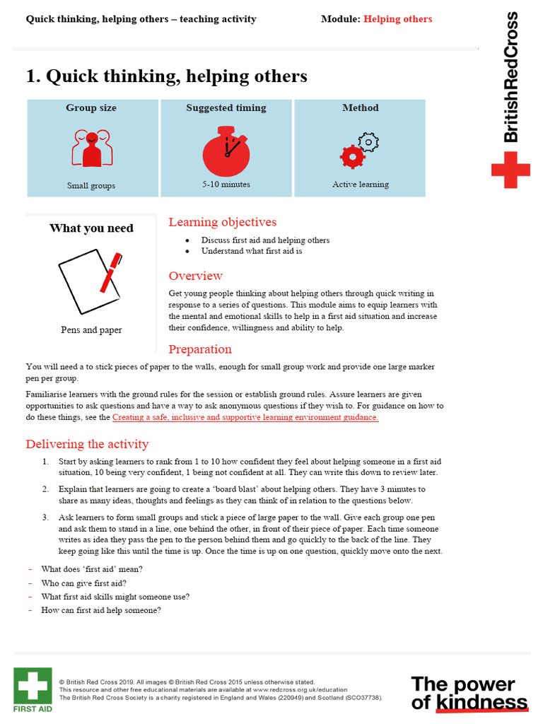 Quick Thinking Helping Others Learn Activity 0507 | PDF | Learning ...